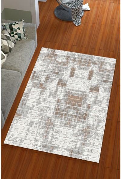 Miray Tekstil İpek Kadife Gri Renkli Tuğla Desen Lastikli Halı Örtüsü