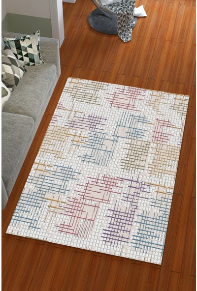 Miray Tekstil İpek Kadife Gri Renkli Çizgili Desen Lastikli Halı Örtüsü