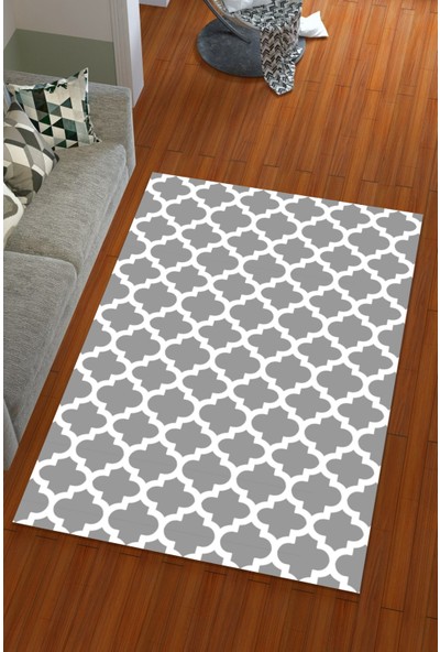 Miray Tekstil İpek Kadife Gri Renkli Kupa Desen Lastikli Halı Örtüsü