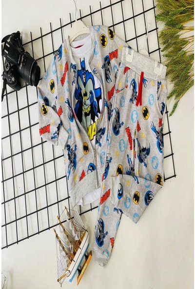 Bebekcee Erkek Çocuk Gri Renk Batman Iki Ip Kompak Kumas Üçlü Takım