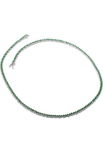 Som Gümüş & Tesbih 925 Ayar Gümüş Yeşil Taşlı Su Yolu Kolye