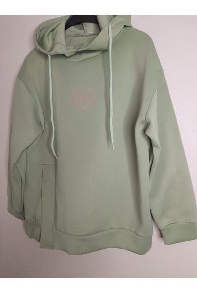 Fi-Ha-Ha Mint Yeşili Kapüşonlu Yırtmaç Detaylı Sweatshirt