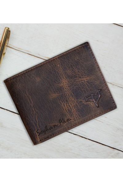 BK Kişiye Özel Isimli Hakiki Deri Koyu Kahverengi Cüzdan