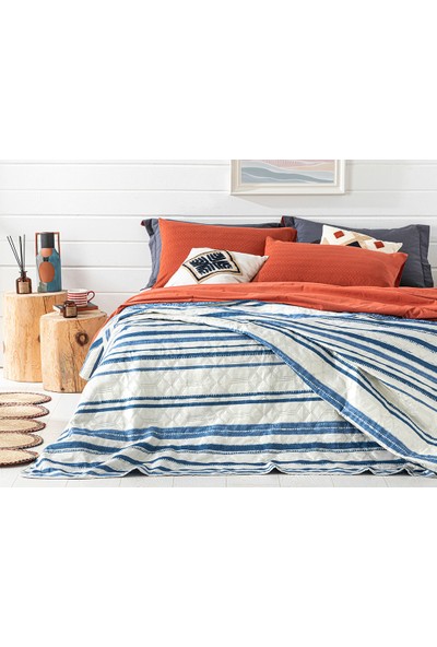 English Home Dotted Stripes Tek Kişilik Çok Amaçlı Örtü 160X220 cm Mavi
