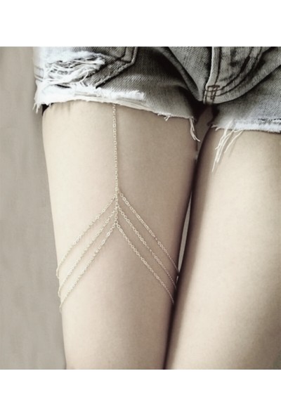 Takı Concept Kararmaz Üç Zincirli Gümüş Renk Bacak Aksesuarı Zinciri