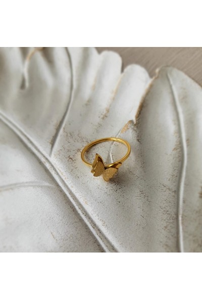 Marsupilami Stores Gold Çelik Kelebek Yüzük (Size8)