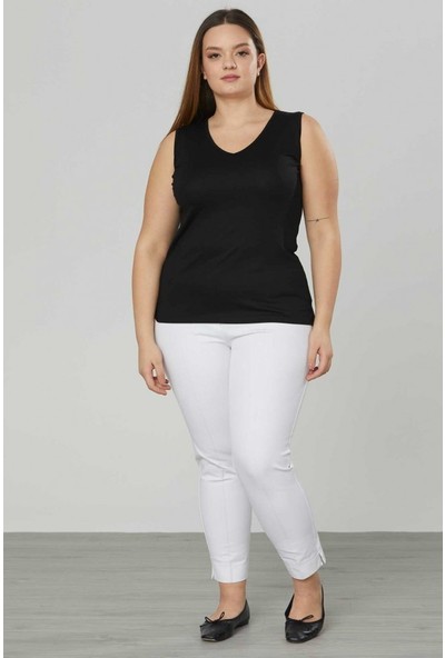 Selen Giyim Büyük Beden V Yaka Penye Atlet
