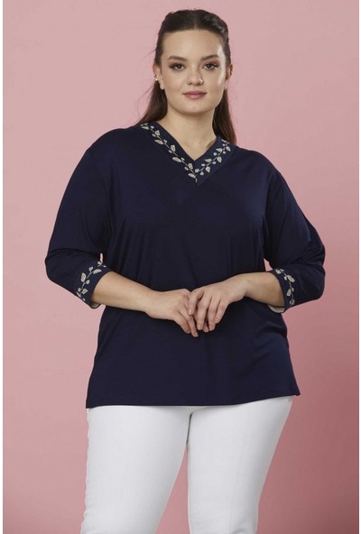 Selen Giyim Büyük Beden Ribanası Desenli Penye Bluz