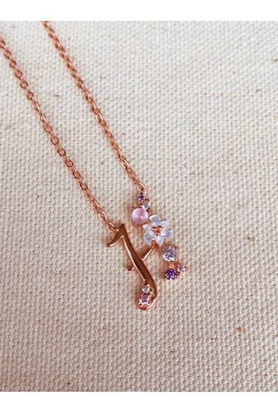 Adore Gümüş Çiçekli Kişiye Özel H Harfi