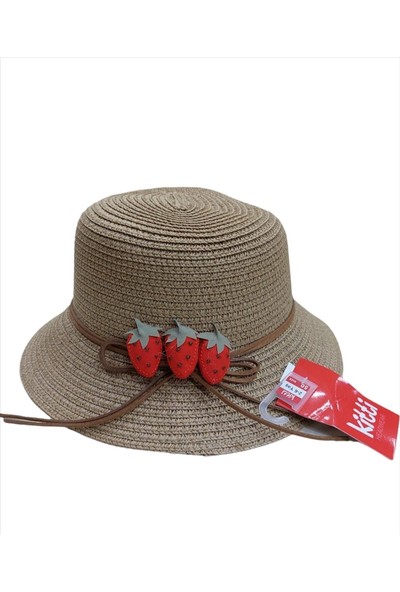 Kız Çocuk Çilek Detaylı Hasır Şapka