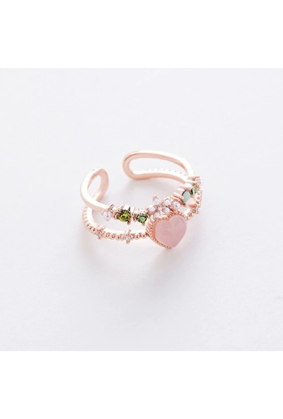 Lil'adore Renkli Taşlı Kalp Ayarlanabilir Rose Yüzük Lil'adore Renkli Taşlı Kalp Ayarlanabilir Rose Yüzük