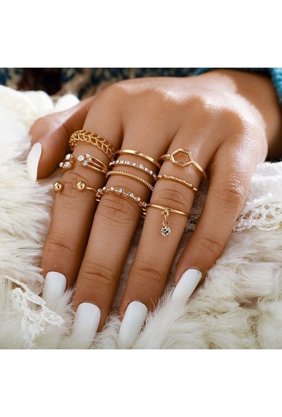 Lil'adore 8'li Sallantılı Taşlı Yüzük Seti