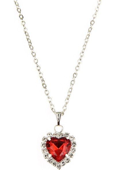 Lil'adore Kırmızı Taşlı Kalp Gümüş Kolye