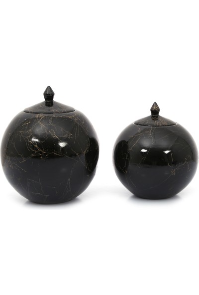 Yedi Home&Decor Seramik Çini El Yapımı 2'li Kapaklı Küp El Boyama Siyah Gövde_altın Mermer Desen Yedi Home&Decor Seramik Çini El Yapımı 2'li Kapaklı Küp El Boyama Siyah Gövde_altın Mermer Desen