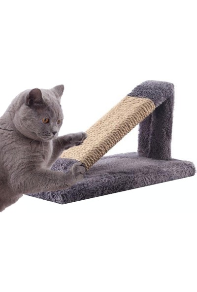 Bypet Kedi Tırmalama Rampası Tahtası- Peluş Kumaş & Doğal Kendir Halat - Gri Bypet Kedi Tırmalama Rampası Tahtası- Peluş Kumaş & Doğal Kendir Halat - Gri