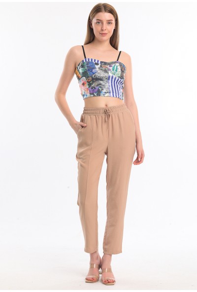 Sense Beli Lastikli Biye Bağcıklı Cepli Diago Kumaş Pantolon | PNT32727