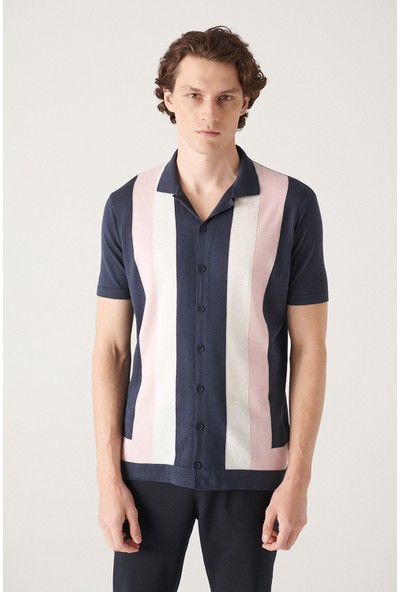 Avva Erkek Lacivert Mono Yaka Çizgili Kısa Kol Kazak A21Y5032 Avva Erkek Lacivert Mono Yaka Çizgili Kısa Kol Kazak A21Y5032