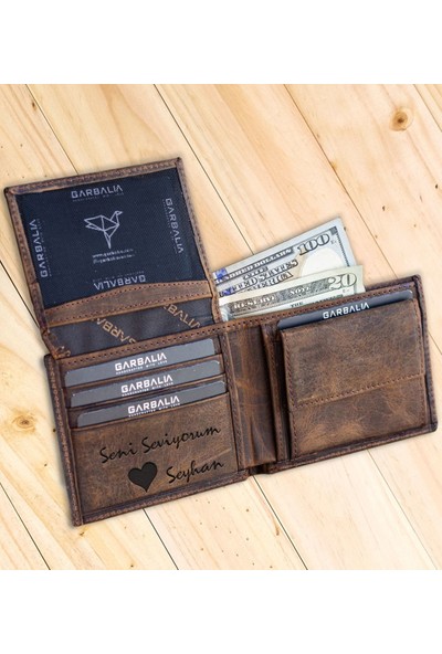 BK Kişiye Özel El Yazılı Hakiki Deri Koyu Kahverengi Cüzdan