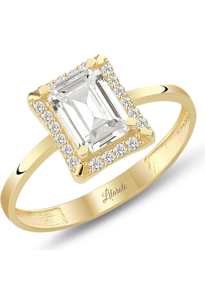 Lilarote Kare Taşlı Modern Tasarım Altın Yüzük