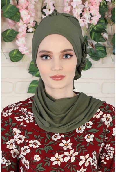 Daisy Yandan Fırfırlı Penye Hazır Türban Haki Daisy Yandan Fırfırlı Penye Hazır Türban Haki