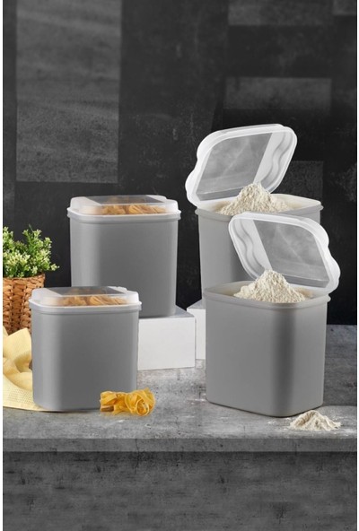 Vip Ahmet 4 Lü Un ve Bakliyat Kabı 4,5 Litre Gri