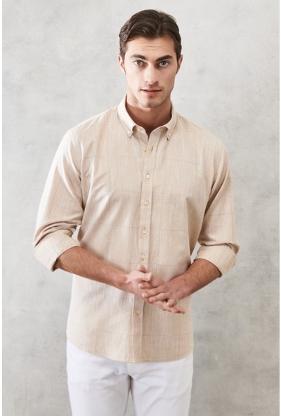AC&Co / Altınyıldız Classics Comfort Fit Düğmeli Yaka Pamuk Flamlı Casual Gömlek AC&Co / Altınyıldız Classics Comfort Fit Düğmeli Yaka Pamuk Flamlı Casual Gömlek
