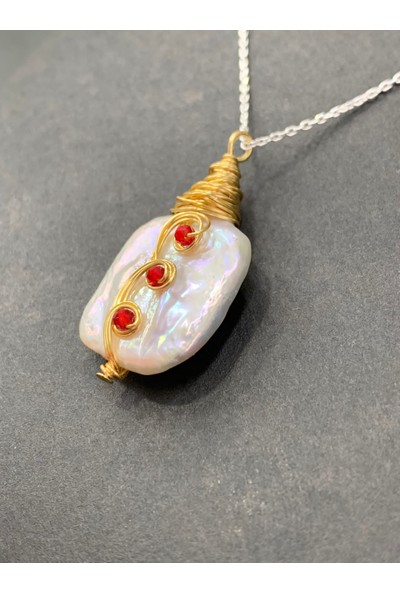 Duran Takı Tasarım Inci Doğal Taşlı Gümüş Kolye Duran Takı Tasarım Inci Doğal Taşlı Gümüş Kolye