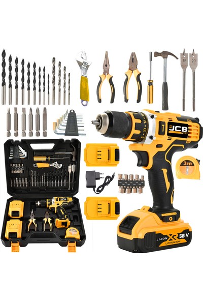 Projcb Plus Çelik Mandren 58 V 8 Ah Samsung Çift Akülü Vidalama Matkap + 45 Parça Komple Set Projcb Plus Çelik Mandren 58 V 8 Ah Samsung Çift Akülü Vidalama Matkap + 45 Parça Komple Set