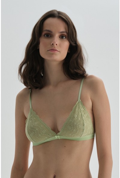 Yeşil Balensiz, Kapsız, Lastik Detaylı Dantel Sutyen