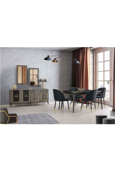 Bubu Home Ilgaz Yemek Odası Aynalı Konsol Yemek Masası 6 Adet Sandalye Bubu Home Ilgaz Yemek Odası Aynalı Konsol Yemek Masası 6 Adet Sandalye