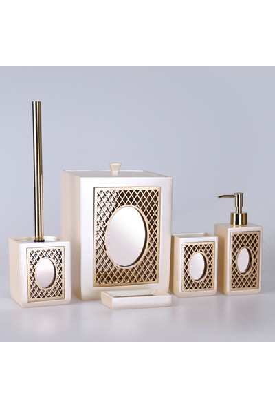 Şeker Portakalım By Selim 5 Parça Polyester Banyo Takımı Seti Diamond Inci-Altın