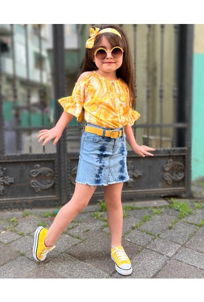 Melody Sarı Bluz Denim Etek Takım Melody Sarı Bluz Denim Etek Takım
