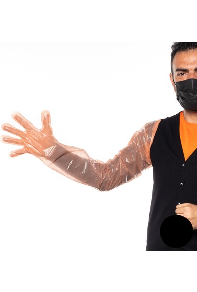 Global-Vet Rektal Eldiven 90 cm Lastiksiz 5 Parmak Veteriner Tohumlama Eldiveni 100LÜ W-Orange Hijyenik Eldiven