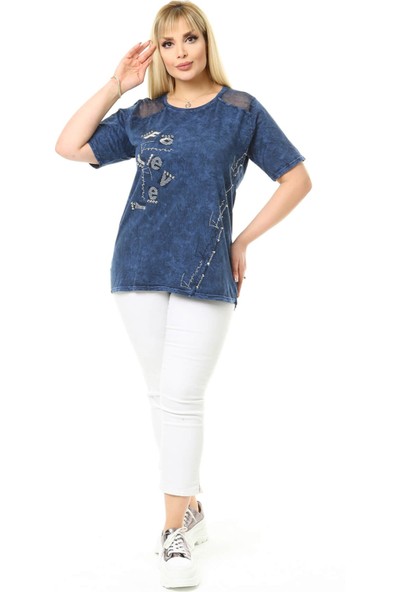 Mia Butik Büyük Beden Lacivert Omuzları File Detaylı Bluz Mia Butik Büyük Beden Lacivert Omuzları File Detaylı Bluz