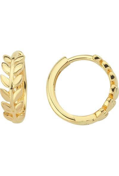 Altın Sepeti Altın Yaprak Modeli Minik Halka Küpe