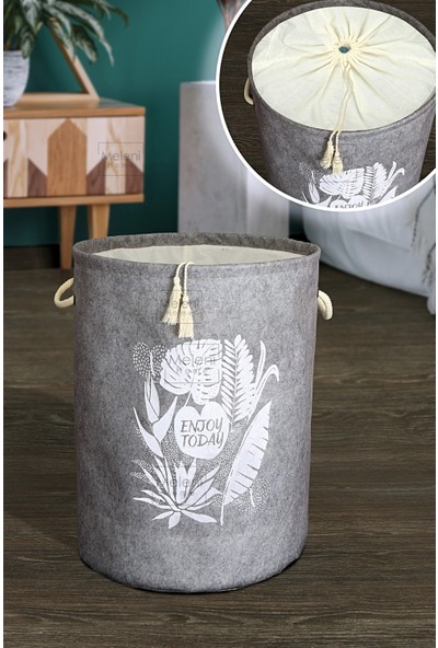 Keçe Torbalı Yuvarlak Sepet - Çok Amaçlı Kirli Çamaşır Sepeti Organizer Hurç 50 x 35 cm Gri Keçe Torbalı Yuvarlak Sepet - Çok Amaçlı Kirli Çamaşır Sepeti Organizer Hurç 50 x 35 cm Gri
