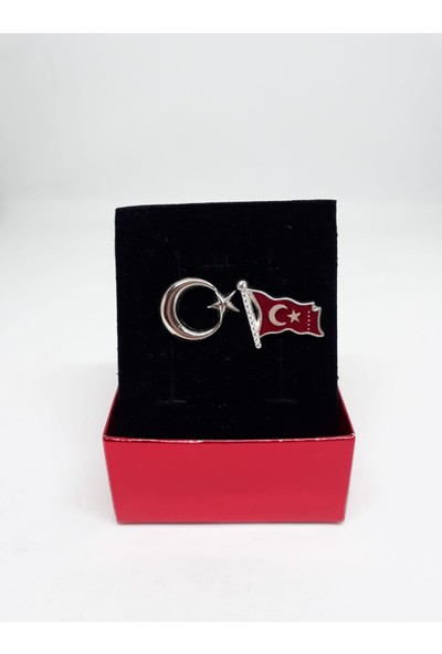 Asperas Grup Ikili Ay Yıldız ve Işlemeli Bayrak Yaka Rozeti