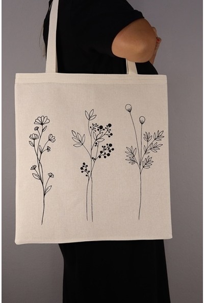 Bez Çanta Üç Çiçek Baskılı