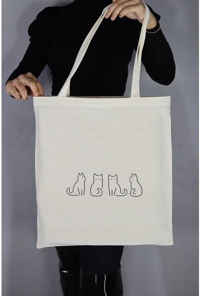 Minik Kedi Baskılı Ham Bez Çanta
