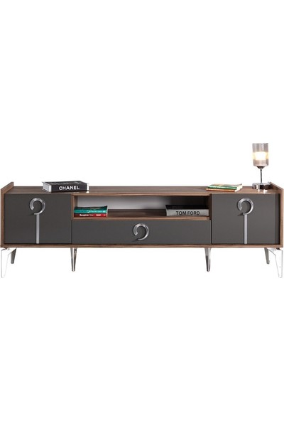 Evistro Tv Sehpası 2 Bölme 1 Çekmece Ceviz-Antrasit 178 cm Demonte Evistro Tv Sehpası 2 Bölme 1 Çekmece Ceviz-Antrasit 178 cm Demonte