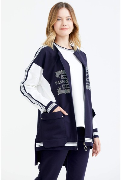 Sementa Inci ve Taş Detaylı Üçlü Eşofman Takım - Lacivert Sementa Inci ve Taş Detaylı Üçlü Eşofman Takım - Lacivert