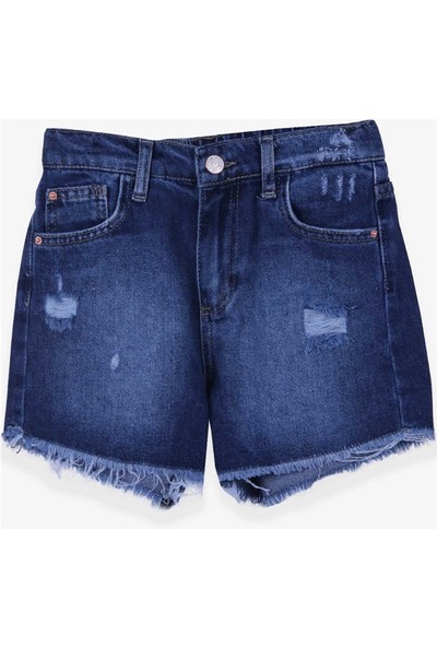 Breeze Kız Çocuk Şort Beli Lastikli Koyu Mavi Pamuk Soft (10-14 Yaş)