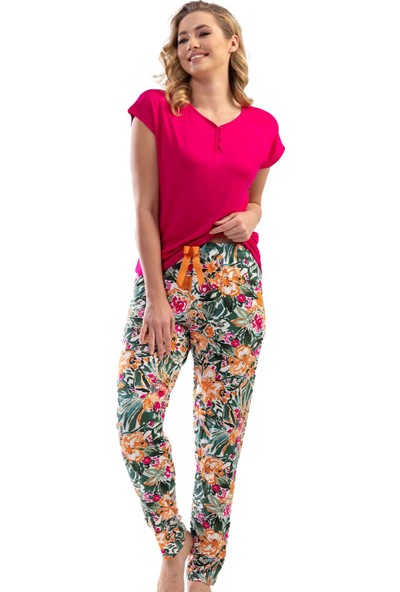 TopTrend Kadın Lycralı Worteks Kısa Kol Normal Beden Fuşya Pijama TopTrend Kadın Lycralı Worteks Kısa Kol Normal Beden Fuşya Pijama