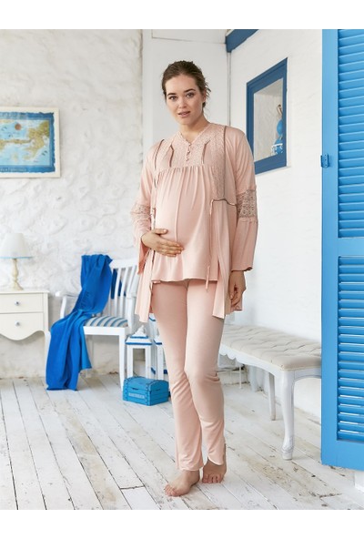 Fc Fantasy Kolu Dantel Detaylı 3'lü Lohusa Takım