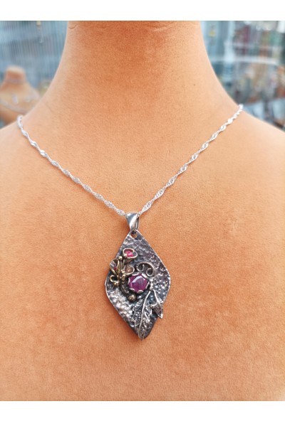 Firuze Gümüş Otantik Yöresel Yakut Taşlı Gümüş Kadın Kolye