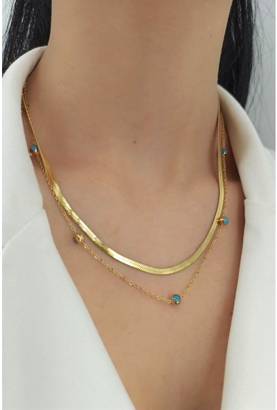 ÇLK Accessories Çelik Iki Sıra Nazar Boncuk Italyan Zincir Çelik Kolye TRKOLYE5905 ÇLK Accessories Çelik Iki Sıra Nazar Boncuk Italyan Zincir Çelik Kolye TRKOLYE5905