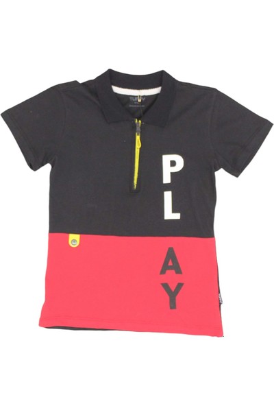 Play Fermuar Detaylı Erkek Çocuk T-Shirt - Kırmızı - 9-10 Yaş