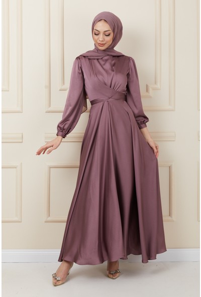 İmaj Butik Bağlama Detaylı Saten Tesettür Abiye/gül Kurusu İmaj Butik Bağlama Detaylı Saten Tesettür Abiye/gül Kurusu