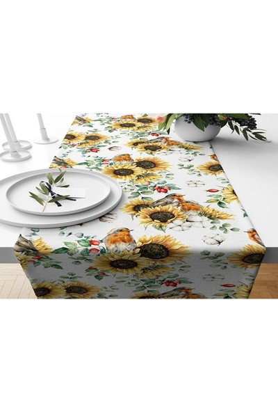 Veramoni Runner Ayçiçeği Kuş Desenli 45*130 cm