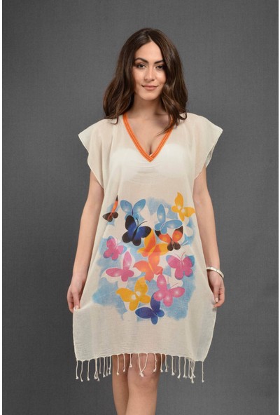 Dosimira Plaj Elbisesi Yakalı Renkli Kelebekler 36/38